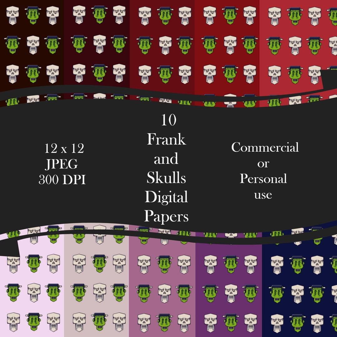Frank and Skulls Halloween Digital Paper Instant Download 12 X 12 JPEG ...
