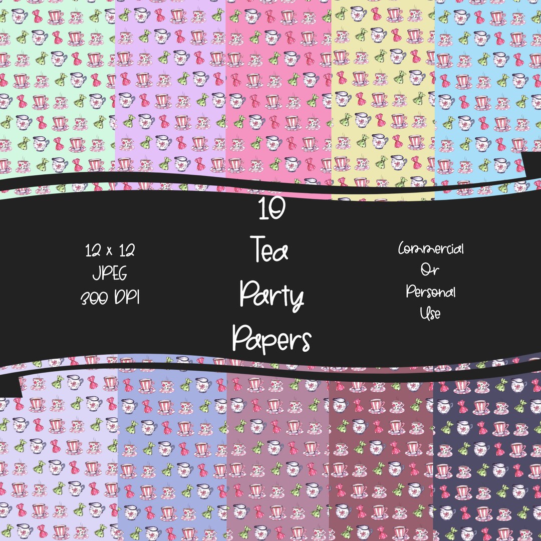 Tea Party Digital Craft Papers Instant Download 12 X 12 JPEG 300 DPI ...