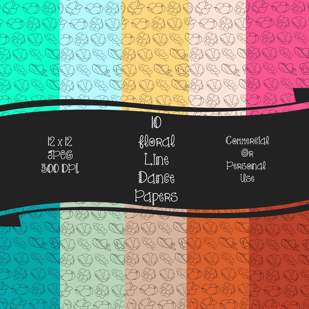 Floral Line Dance Digital Craft Paper Instant Download 12x 12 JPEG 300 ...