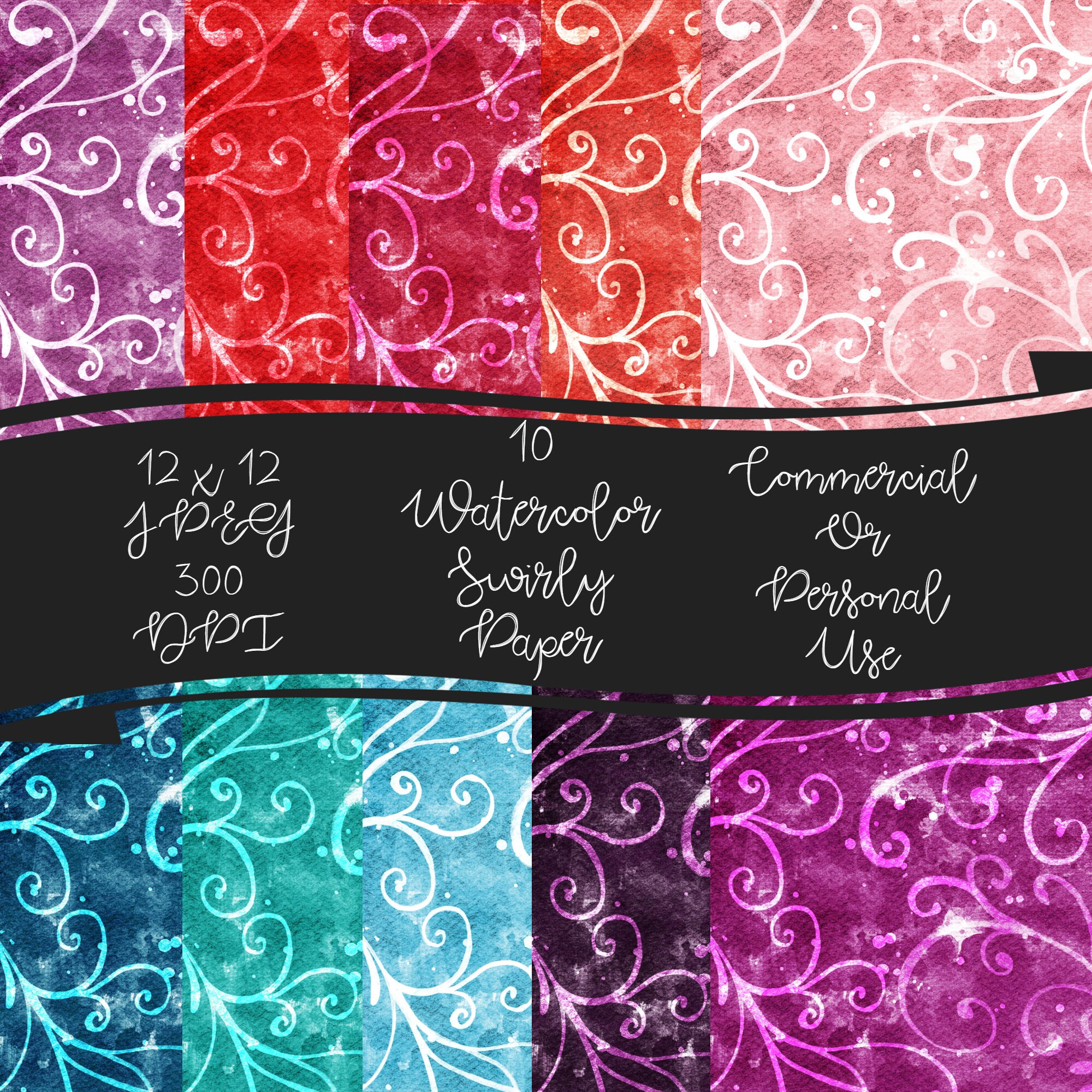 10 Watercolor Swirly Digital Craft Papers Instant Download / Scrapbook ...