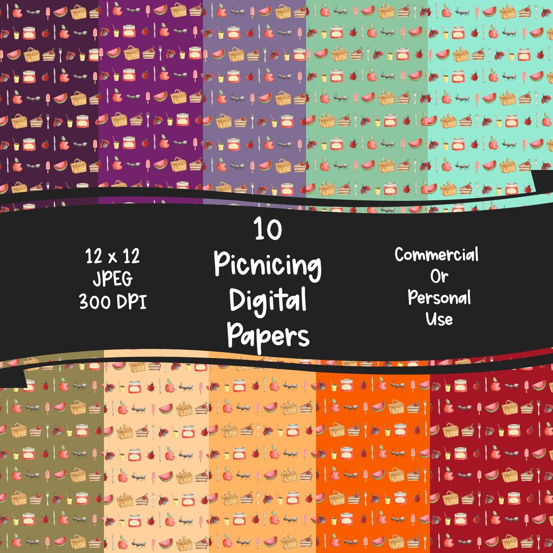 Picnicing Digital Craft Paper Instant Download 12 X 12 JPEG 300 DPI ...