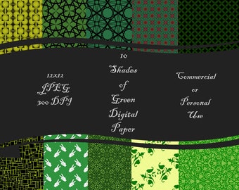 Shades of Green Digital Paper 24 Jpg Files 12 X 12 Instant Download ...