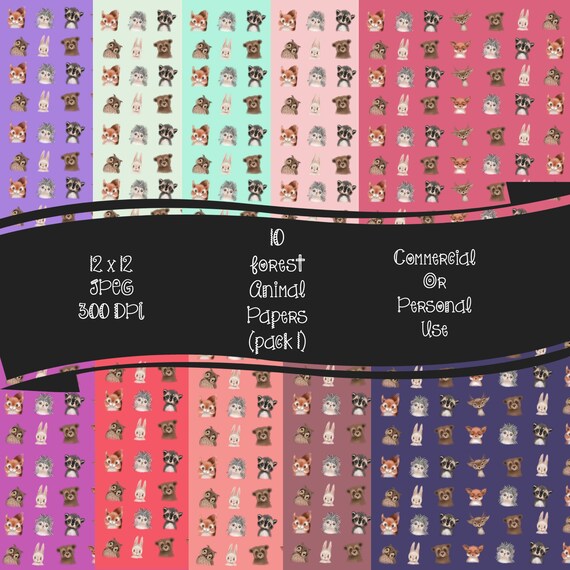 10 Forest Animals Pack 1 Digital Craft Paper Instant Download | Etsy