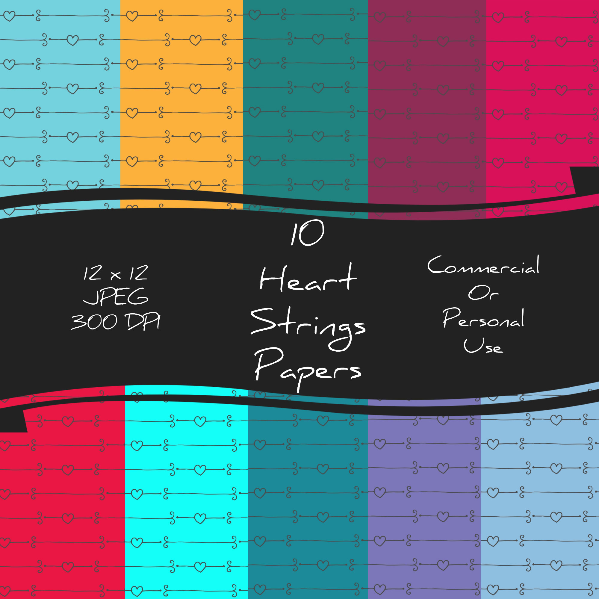 Heart Strings Digital Craft Paper Instant Download 12 X 12 JPEG 300 DPI ...