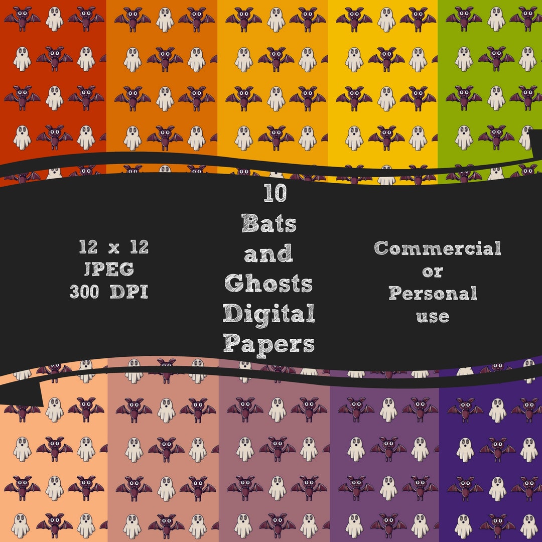 Bats and Ghost Halloween Digital Paper Instant Download 12 X 12 JPEG ...