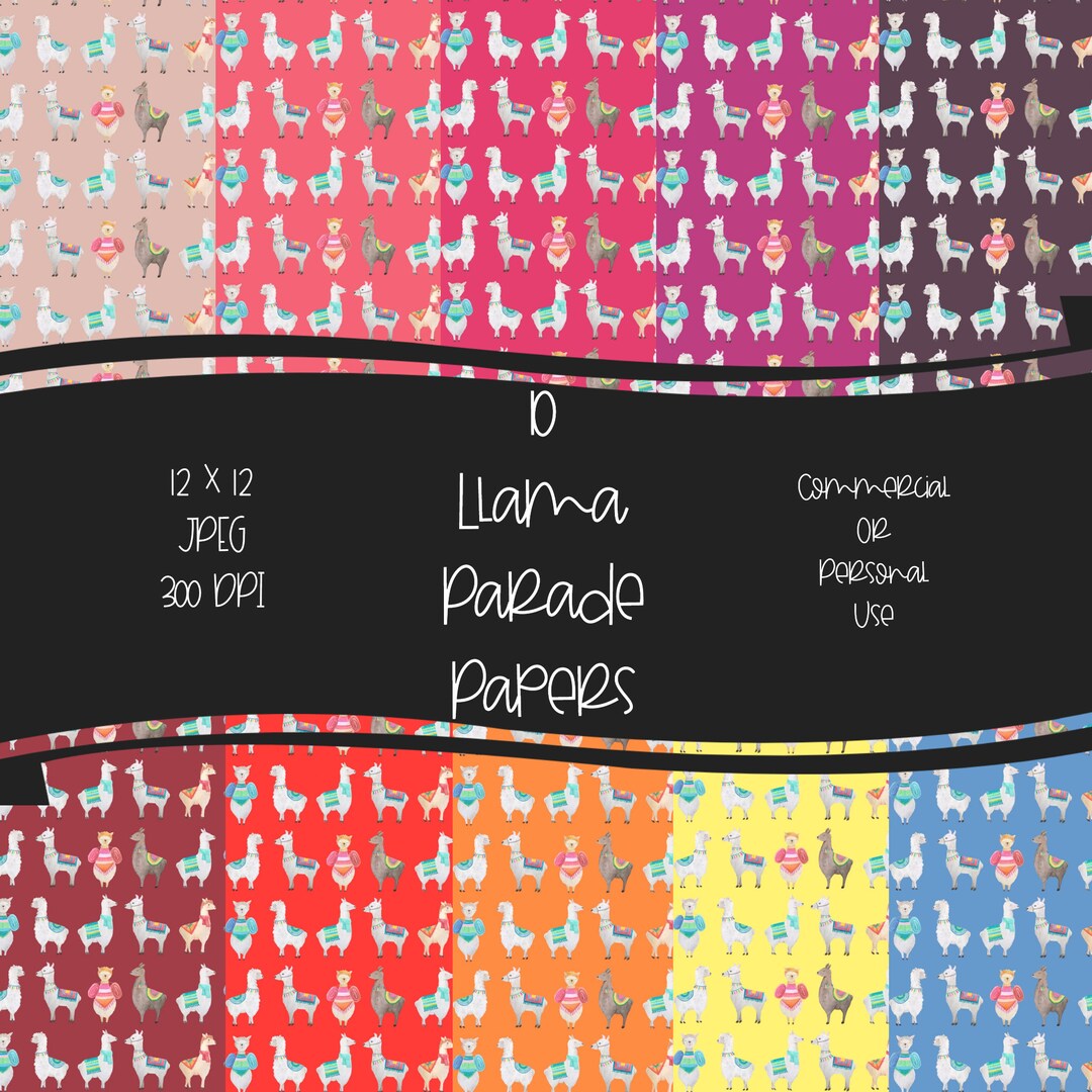 Llama Parade Digital Craft Papers Instant Download 12 X 12 JPEG 300 DPI ...