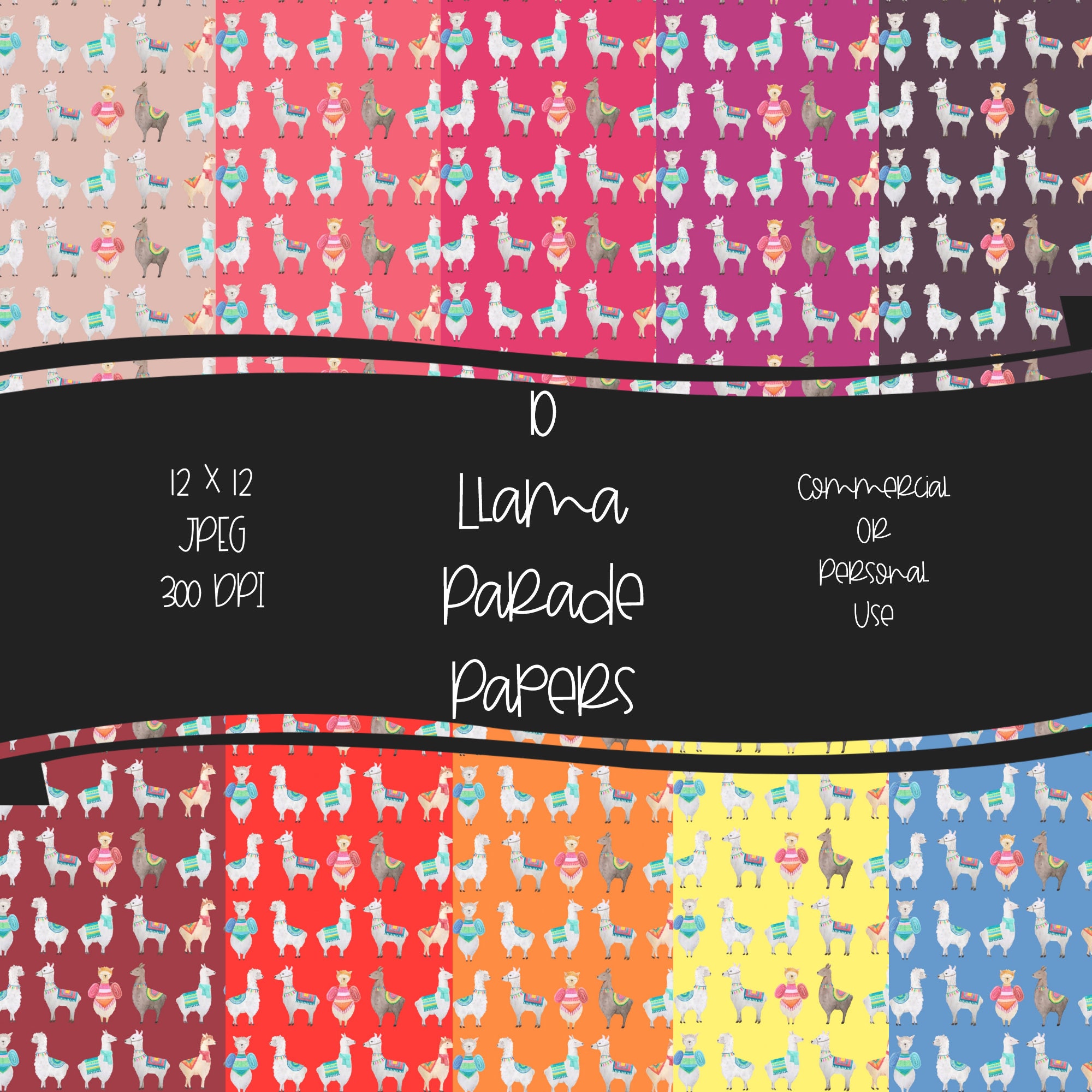 Llama Parade Digital Craft Papers Instant Download 12 X 12 JPEG 300 DPI ...