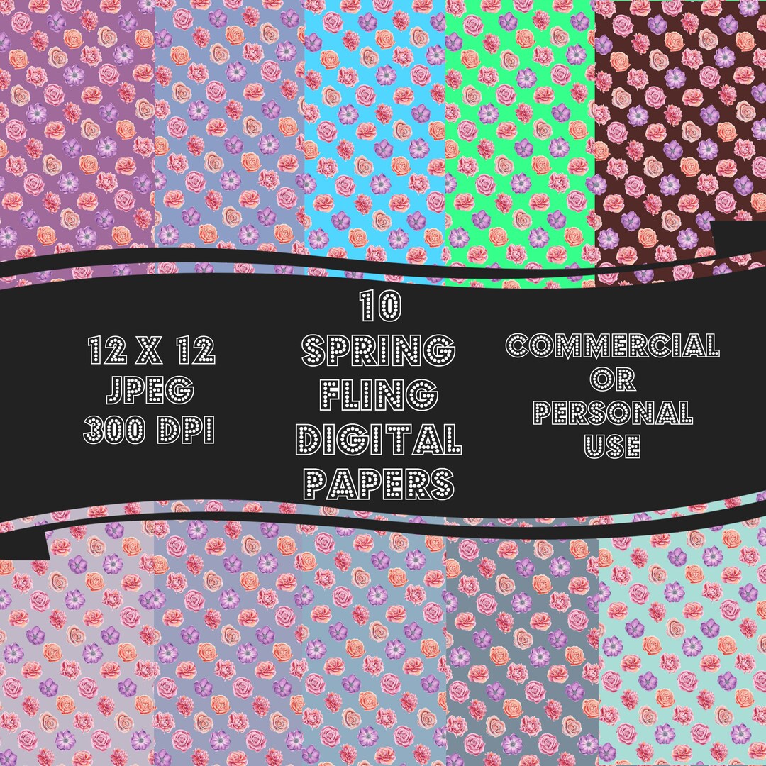 Spring Fling Digital Craft Papers 12 X 12 JPEG 300 DPI Commercial or ...