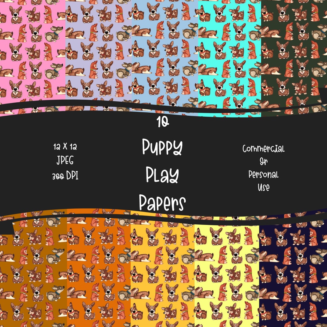 Puppy Play Digital Craft Papers Instant Download 12 X 12 JPEG 300 DPI ...