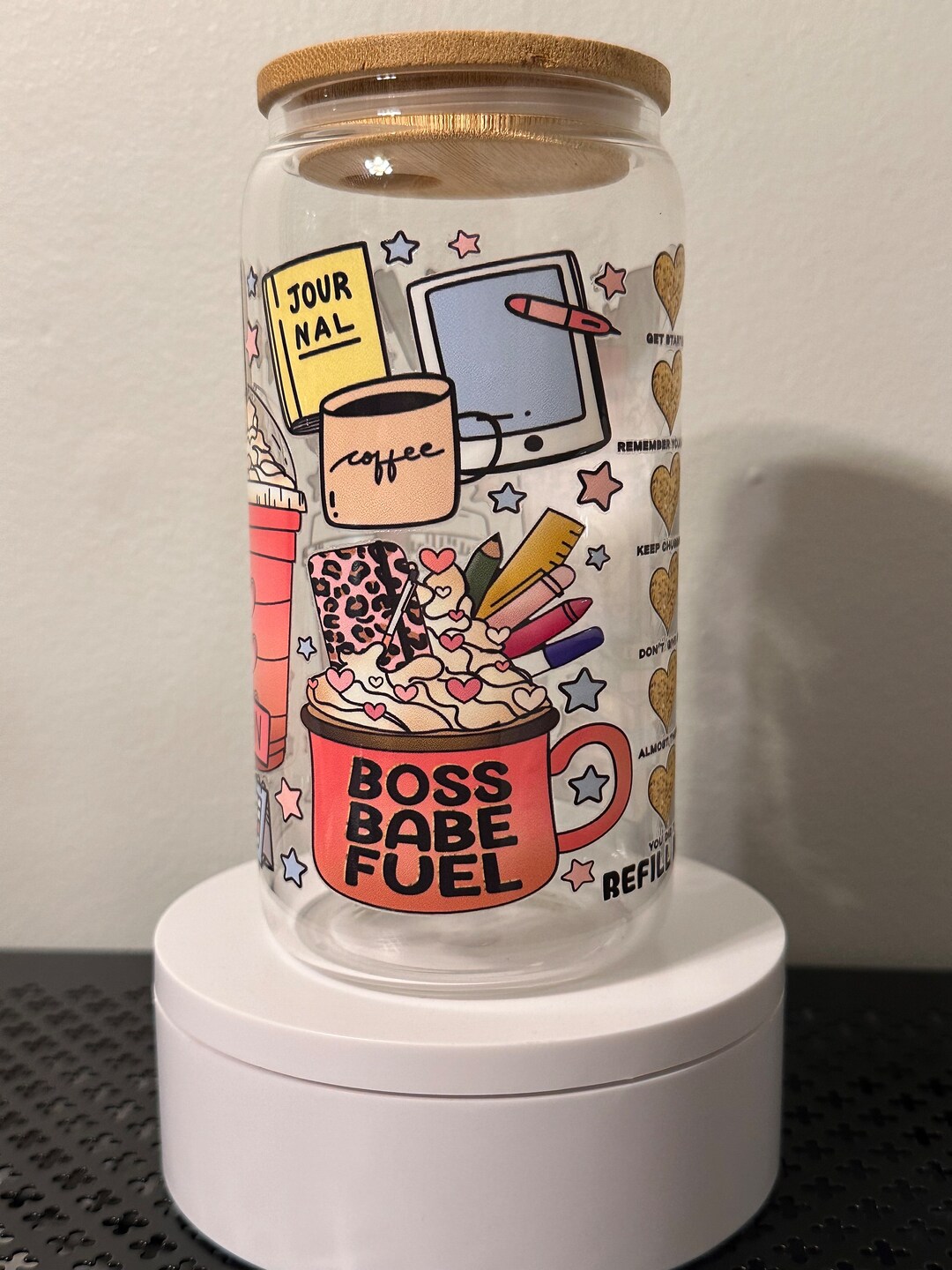 Boss Babe Fuel 16 Ounce Glass Cup With UVDTF Wrap, Boss Babe Gifts ...