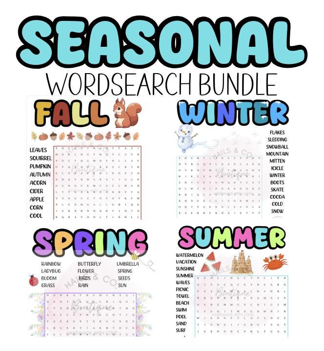 Seasonal Word Search, Seasons Printable, Seasons Worksheets, Seasons ...