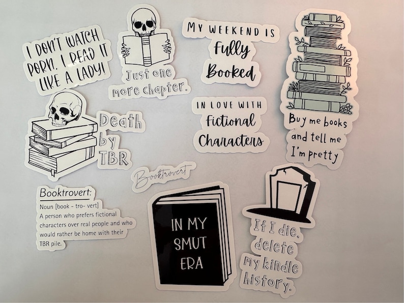 Dark Literacy Book Themed Sticker Pack, Book Water Bottle Sticker, Book ...