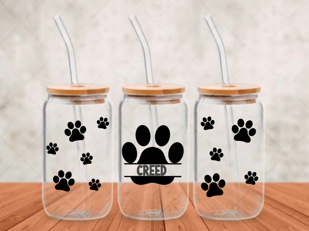 Custom Dog and Cat Cup 16 Ounce Glass, Pet Lovers Gifts, Paw Print ...