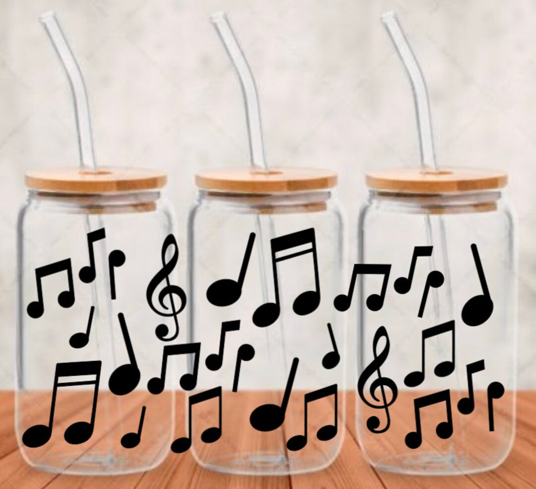 Music Notes 16 Ounce Glass With Decal, Music Lovers Gifts, Musician ...