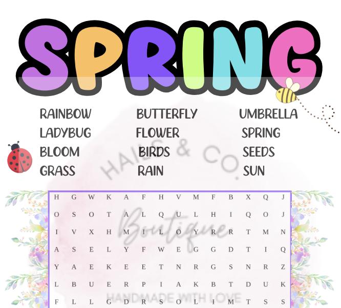 Spring Word Search, Spring Printable, Spring Worksheets, Spring Word ...