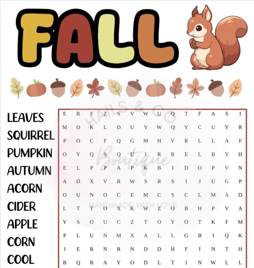 Fall Word Search, Fall Printable, Fall Worksheets, Fall Word Finder ...