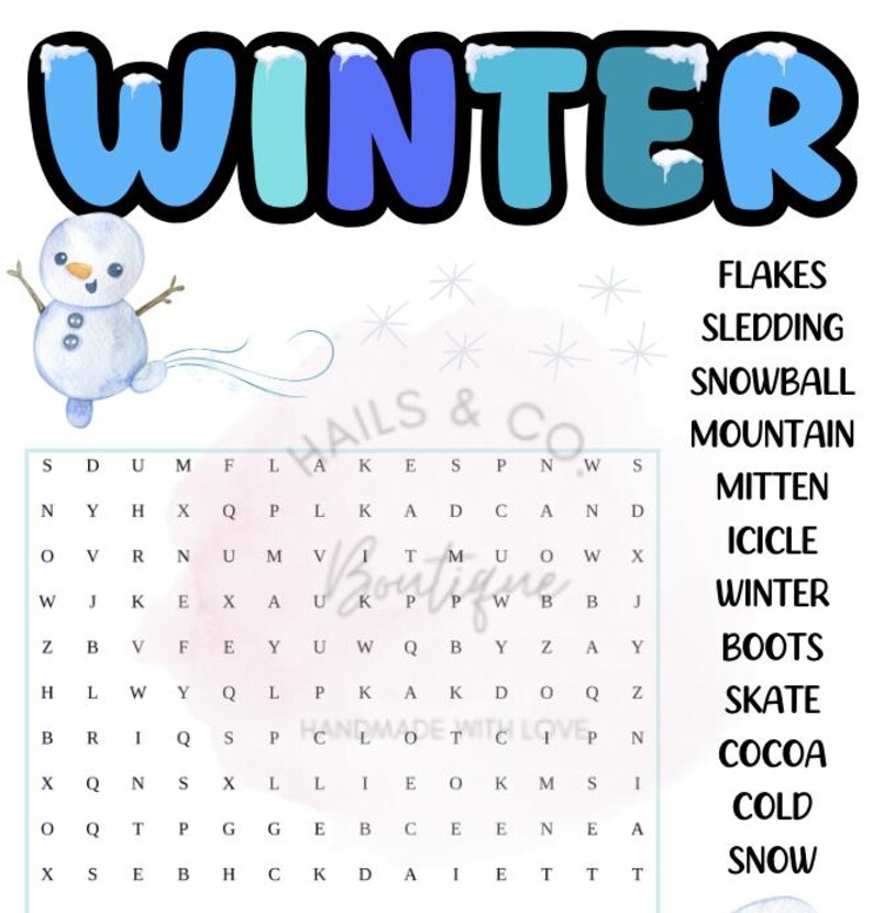 Winter Word Search, Winter Printable, Winter Worksheets, Winter Word ...