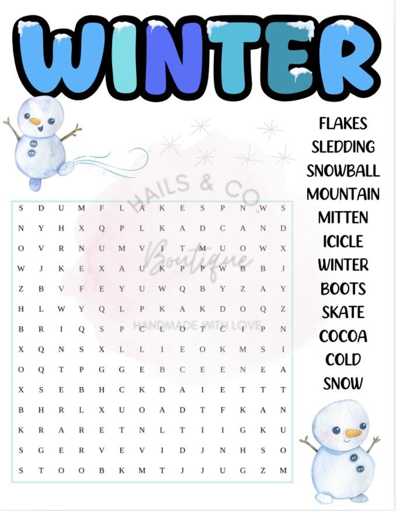 Winter Word Search, Winter Printable, Winter Worksheets, Winter Word ...