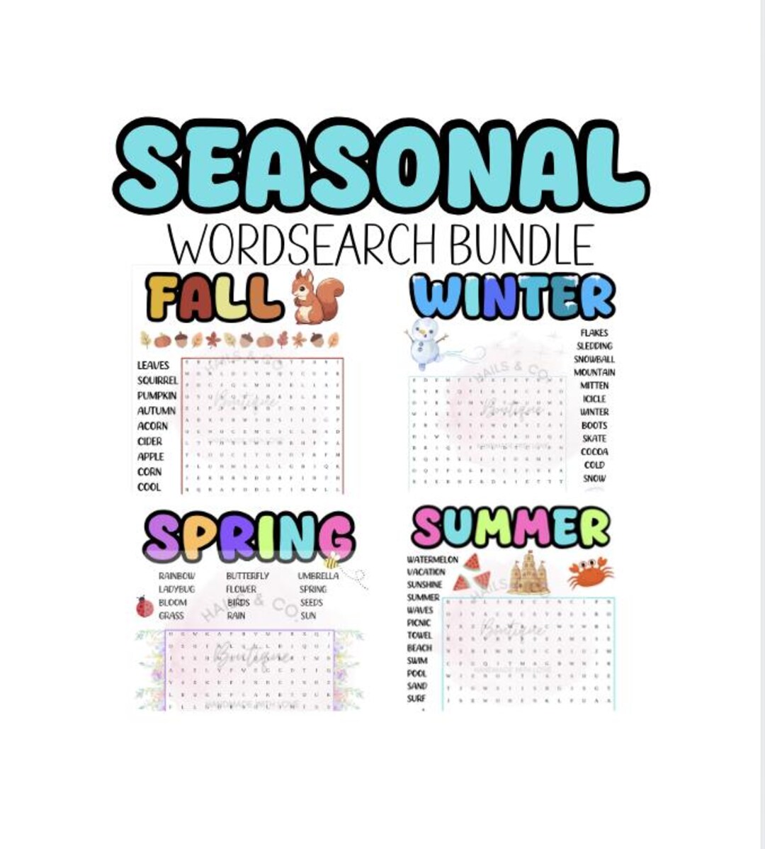 Seasonal Word Search, Seasons Printable, Seasons Worksheets, Seasons ...