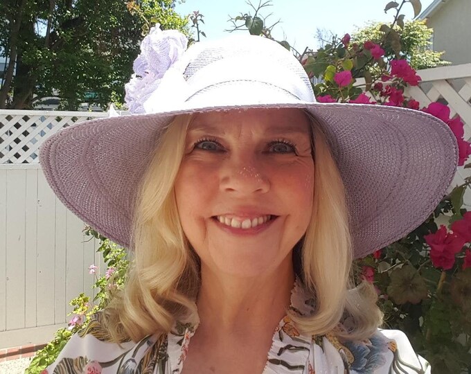 Periwinkle Authentic Panama Straw Sun Hat With Floral Trim, Tea Hat ...