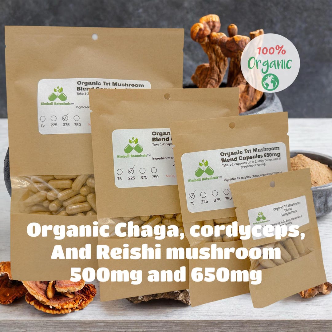 USDA Certified Organic Tri Mushroom Blend, Cordyceps Chaga and Reishi ...