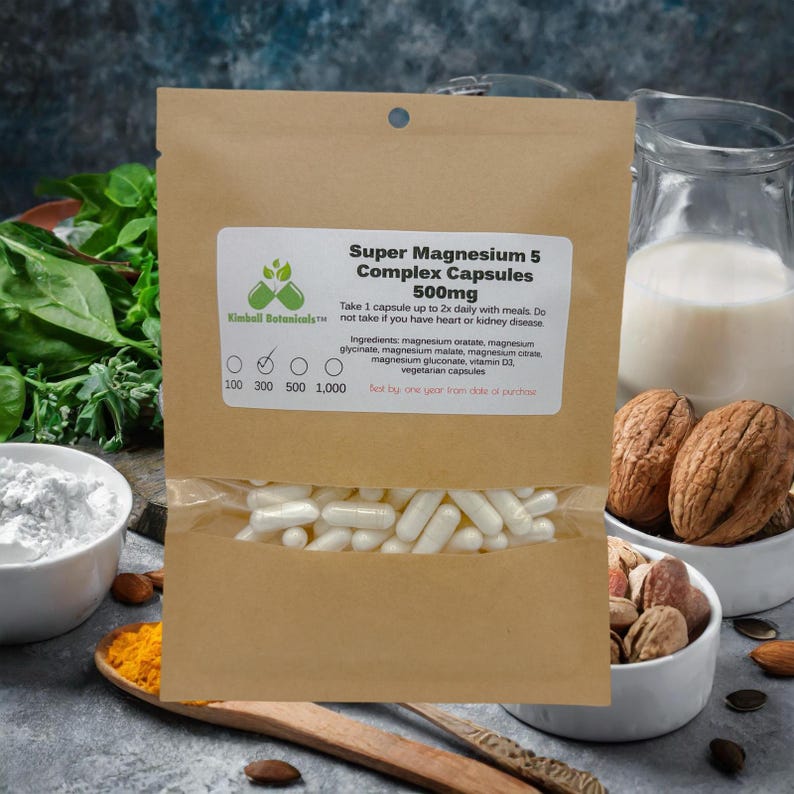 Super Magnesium 5 Blend Capsules With Vitamin D, 500mg/650mg - Etsy