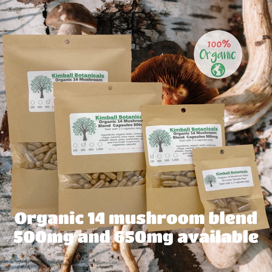 USDA Organic 14 Mushroom Blend, 500mg or 650mg, Vegetarian or Pullulan ...