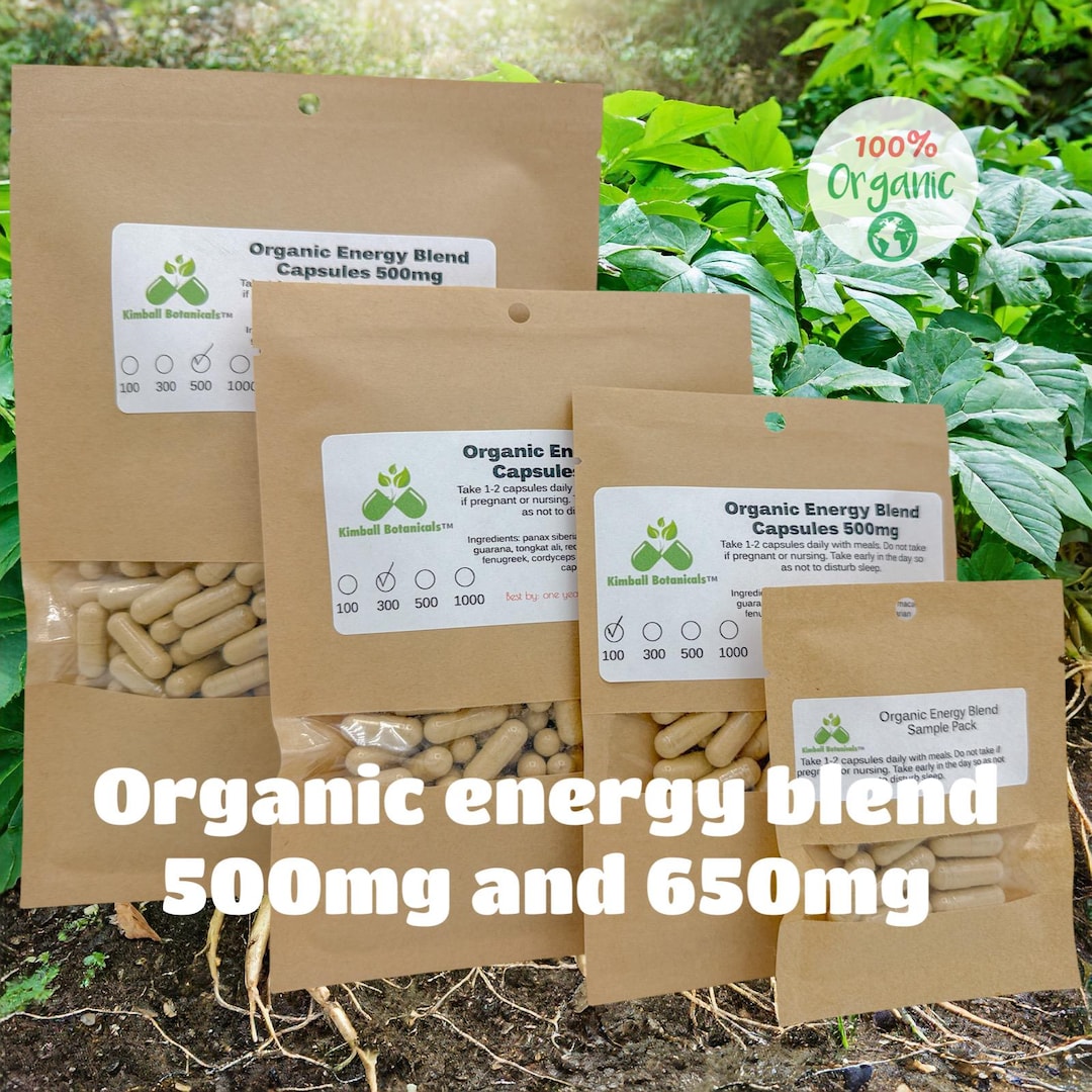 Organic Herbal Energy Blend Max, 500mg and 650mg Vegetarian and ...