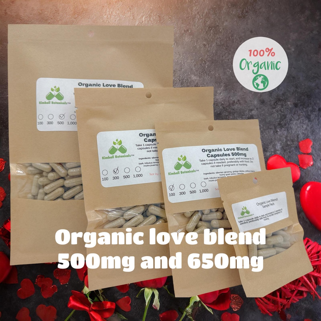 Organic Love Blend 500mg or 650mg Vegetarian or Pullulan Capsules, Made ...