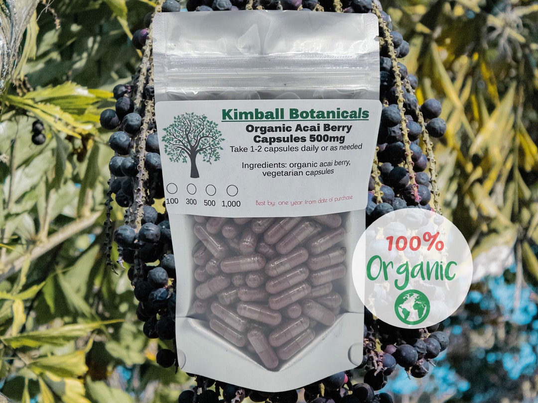 Organic Acai Berry Capsules assai 500mg Vegetarian Made to Order - Etsy