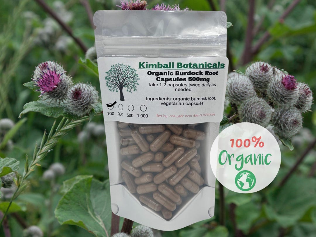 Organic Burdock Root (arctium) 500mg and 650mg Vegetarian Capsules ...