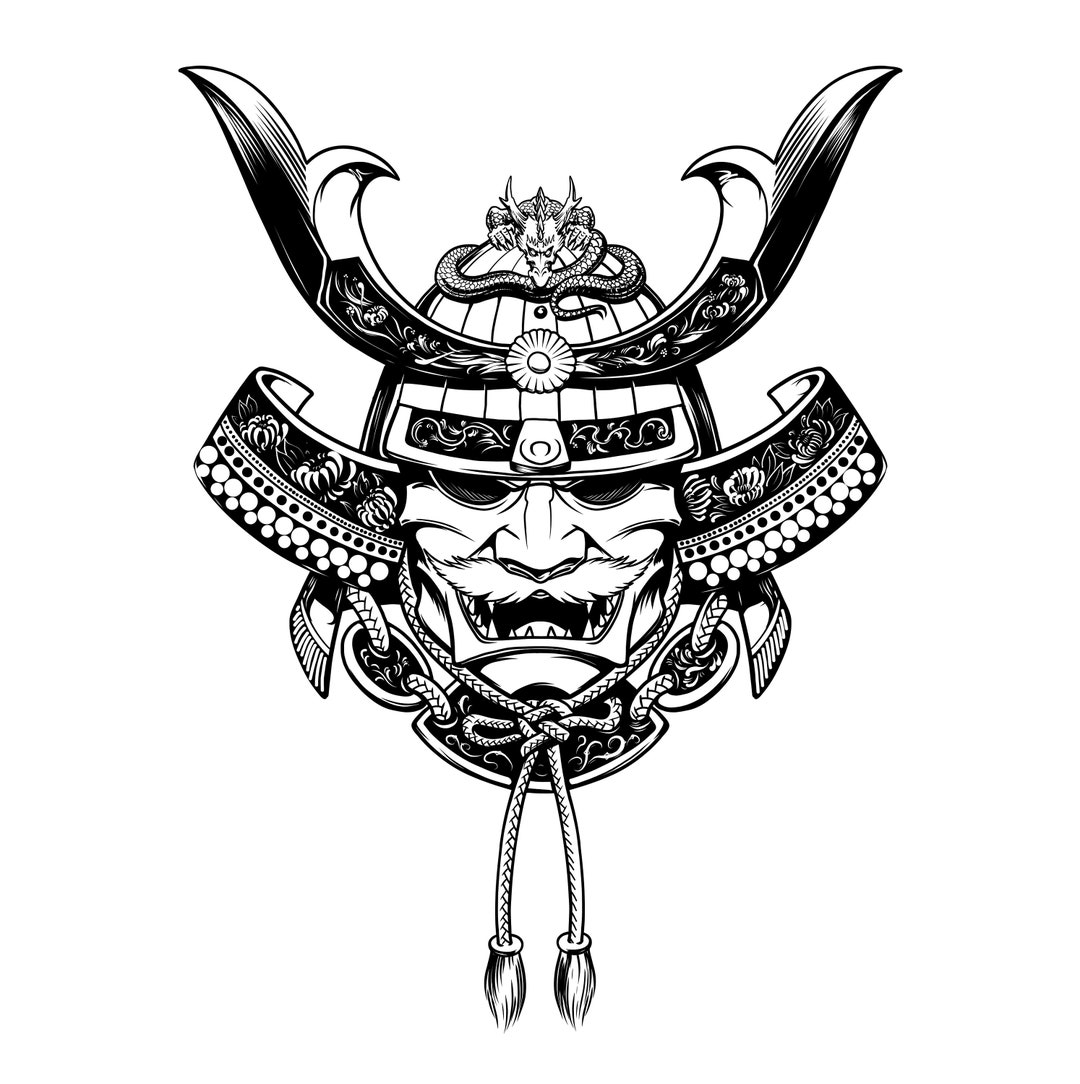 Samurai Mask Hand Made Vector Design, Tattoo, Engraving, T-shirt, EPS ...