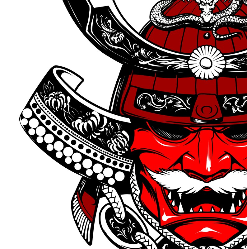 Red Samurai Mask Hand Made Vector Design, Tattoo, Engraving, T-shirt ...