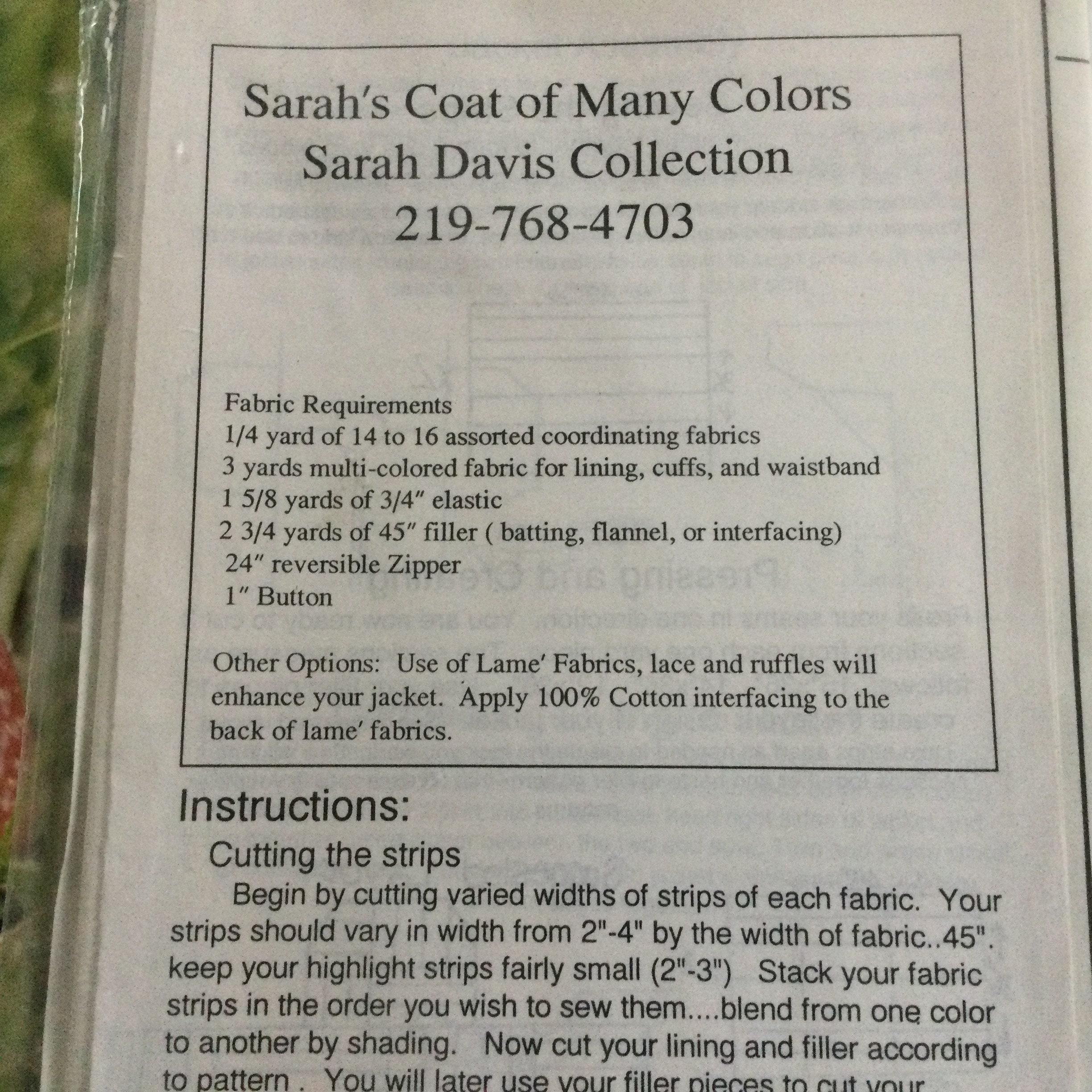 The Coat of Many Colors Sarah Davis Collection Sewing Pattern. - Etsy