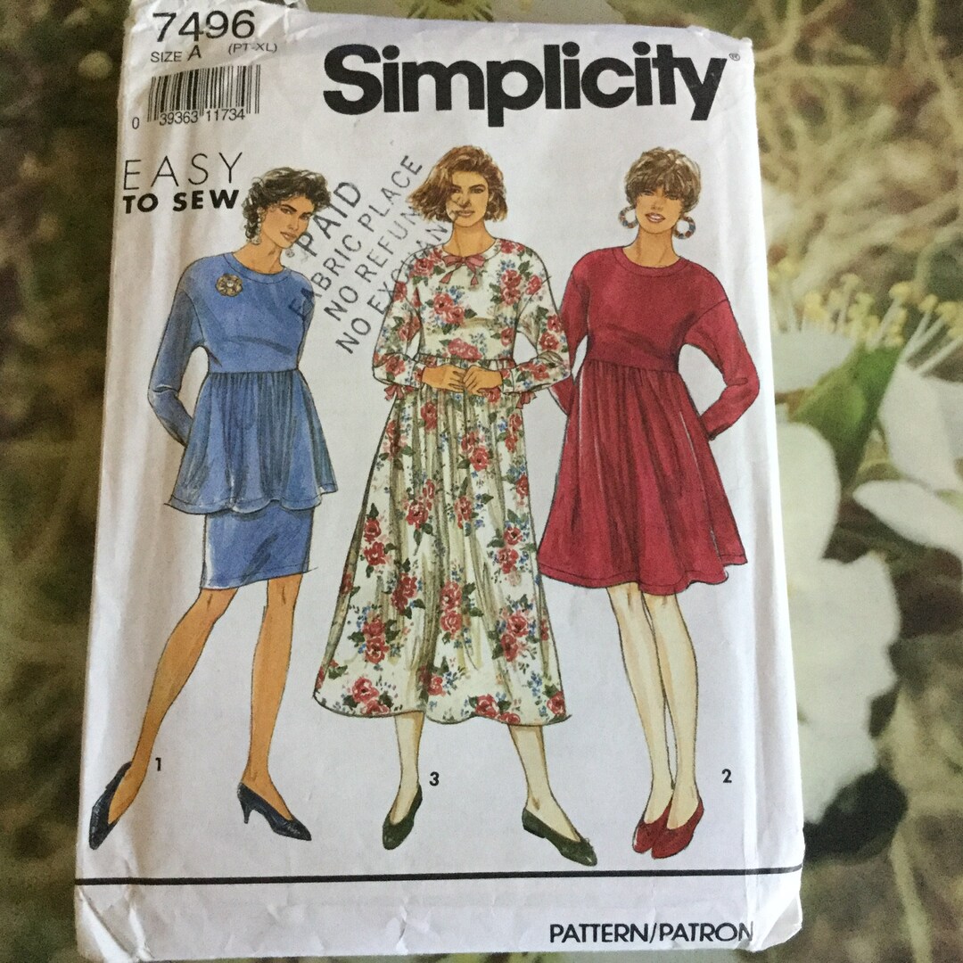 Simplicity 7496 Sewing Patterns. Uncut Vintage 90s Misses Dress, Tunic ...