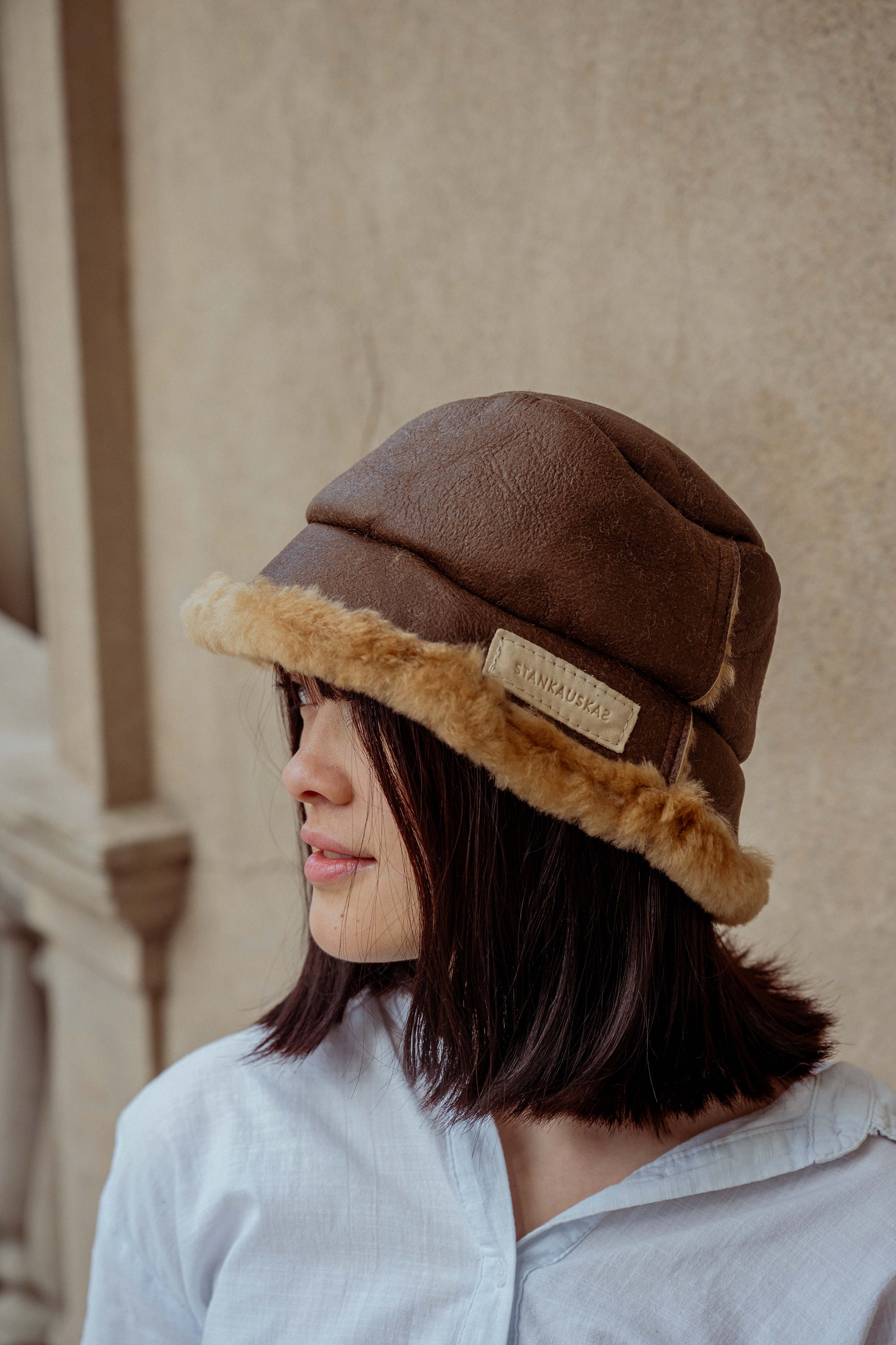 Winter Leather Bucket Hat Sheepskin Bucket Hat Bucket Hats - Etsy