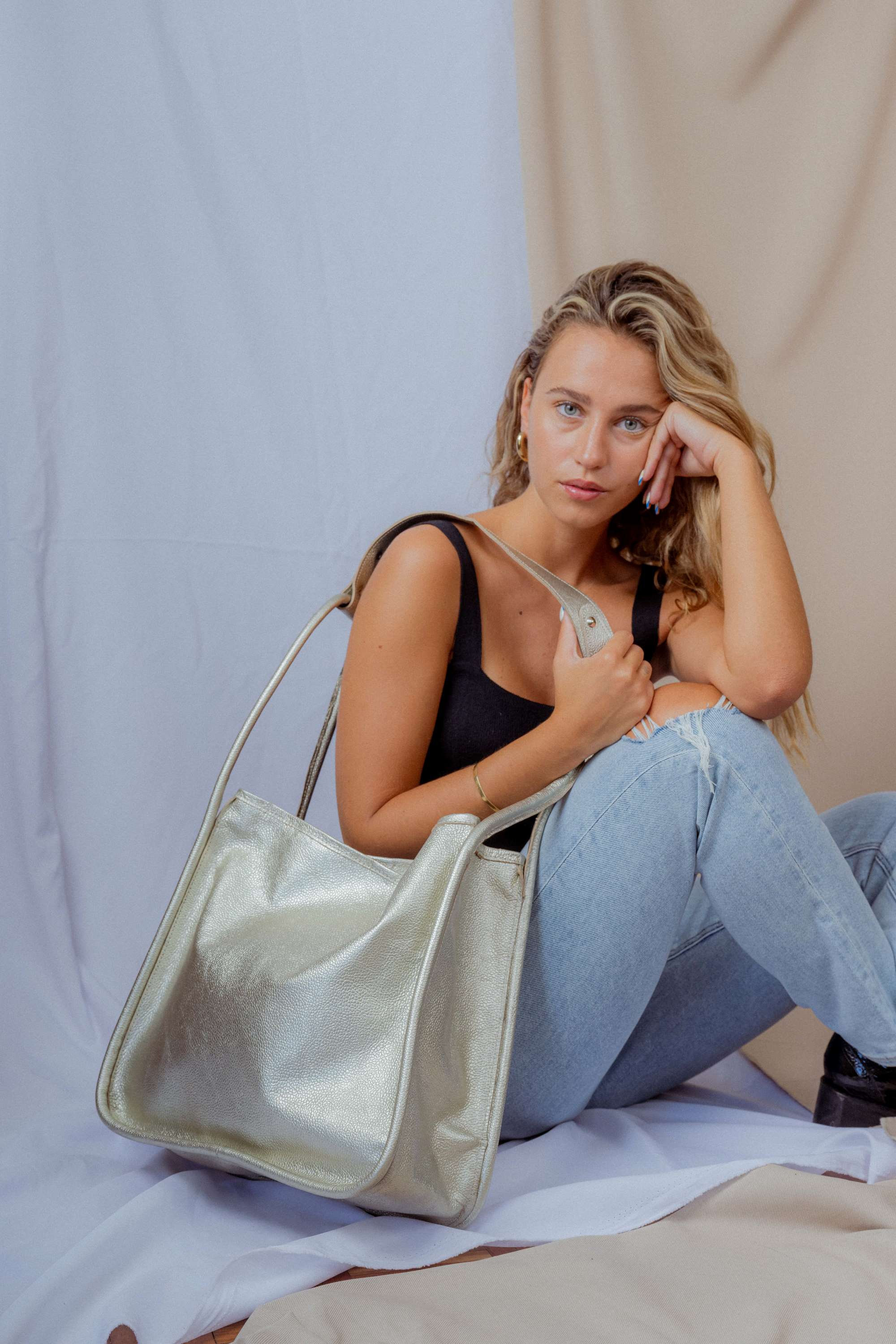 Full Grain Leather Tote Bag Large Shopper Bag Metallic - Etsy