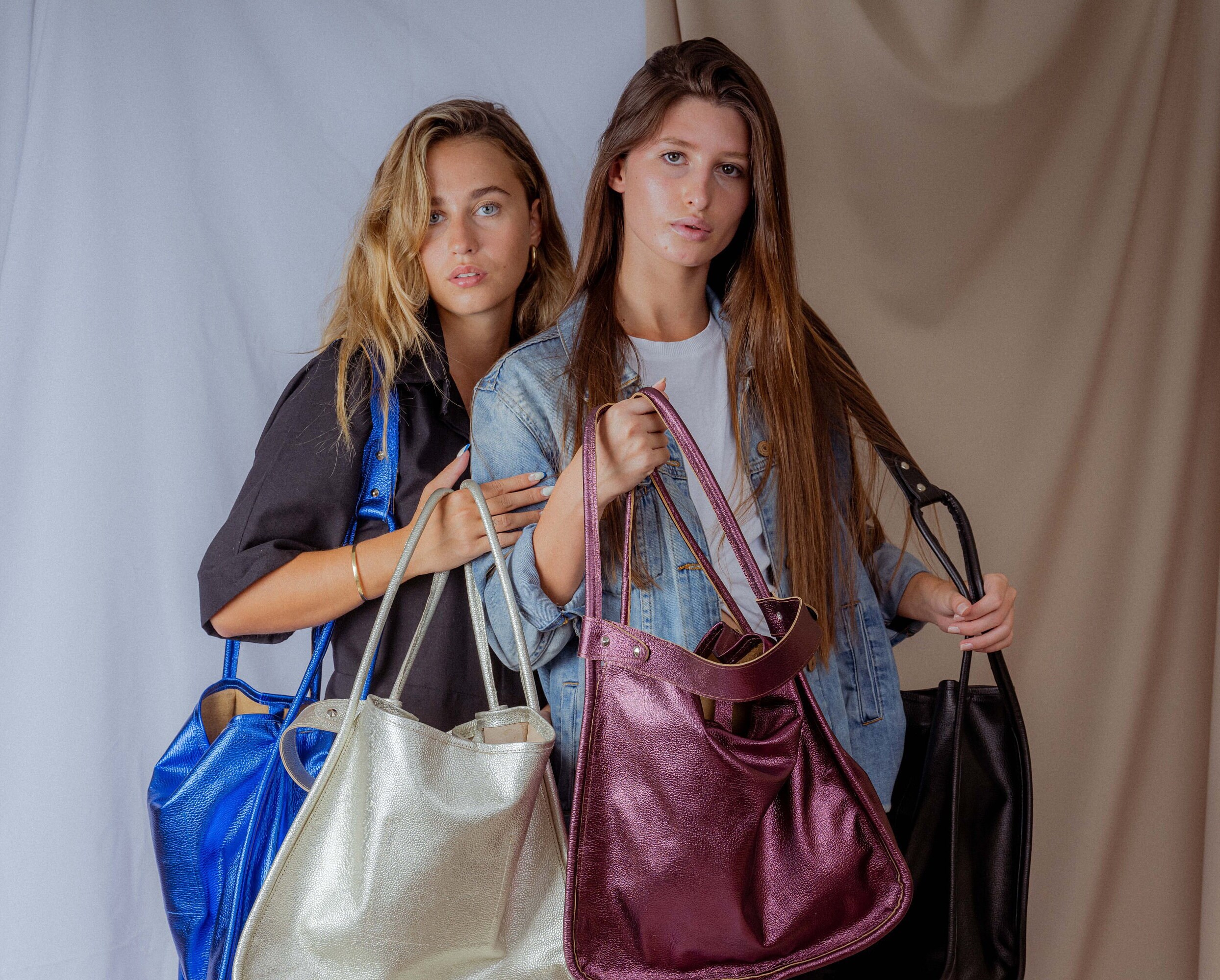 Full Grain Leather Tote Bag Large Shopper Bag Metallic - Etsy