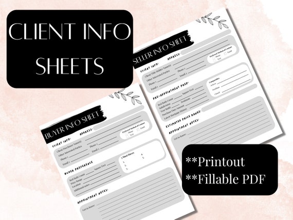 Buyer and Seller Information Sheets Printouts Fillable PDF - Etsy