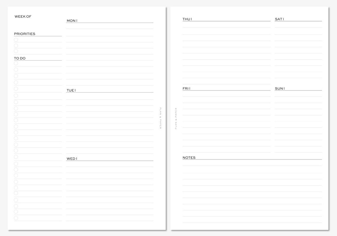 Printable Diary One Week on 2 Pages Pages for Planners Binders Agendas ...