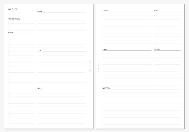 Printable Diary One Week on 2 Pages Pages for Planners Binders Agendas ...