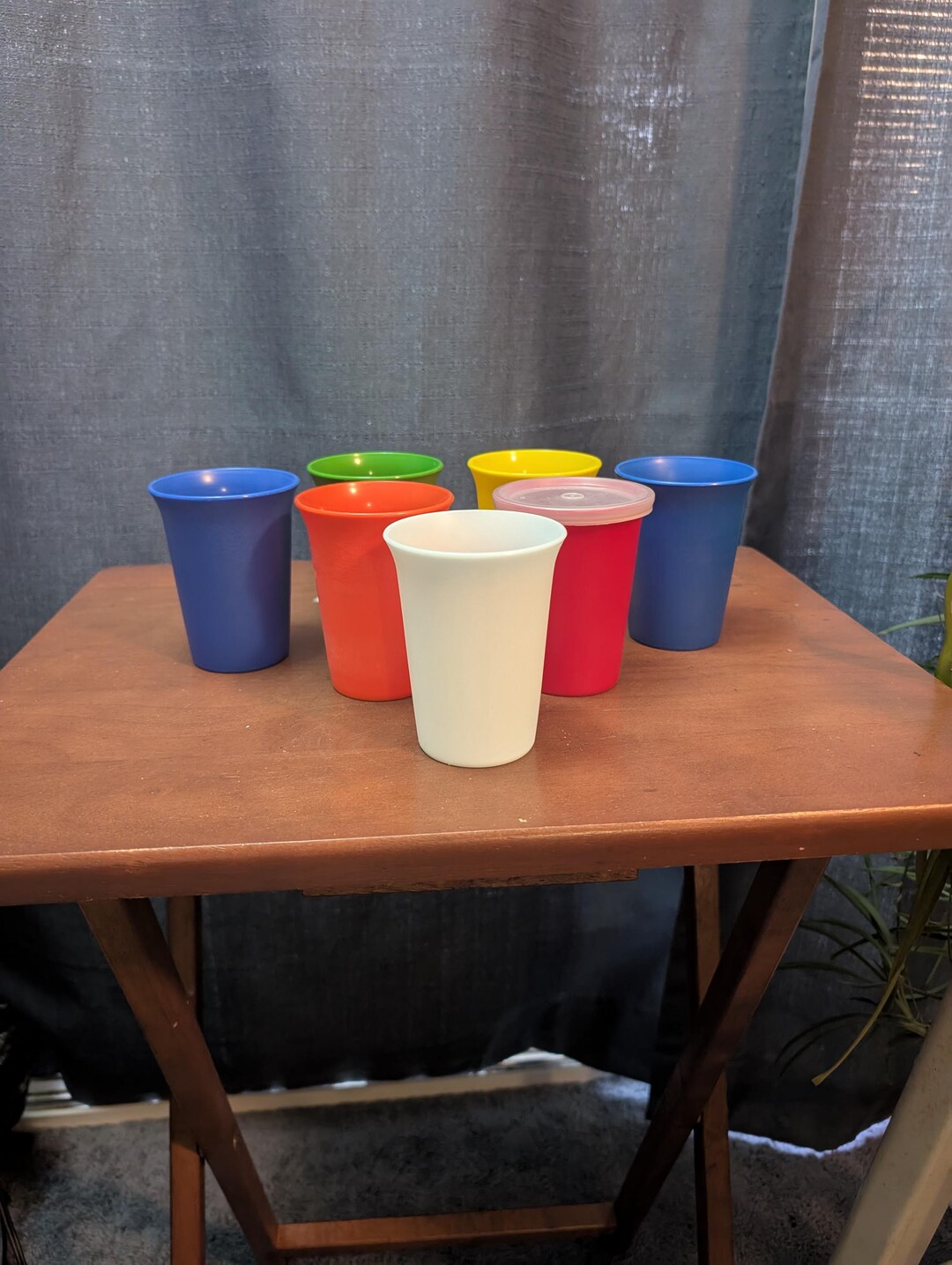 Seven Multi-color Stackable Tupperware Bell Tumbler Cups With One Lid ...