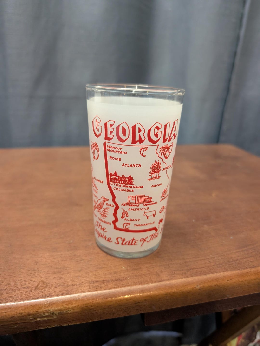 1960s Mid-century Hazel Atlas Frosted State Souvenir Tall Glass ...