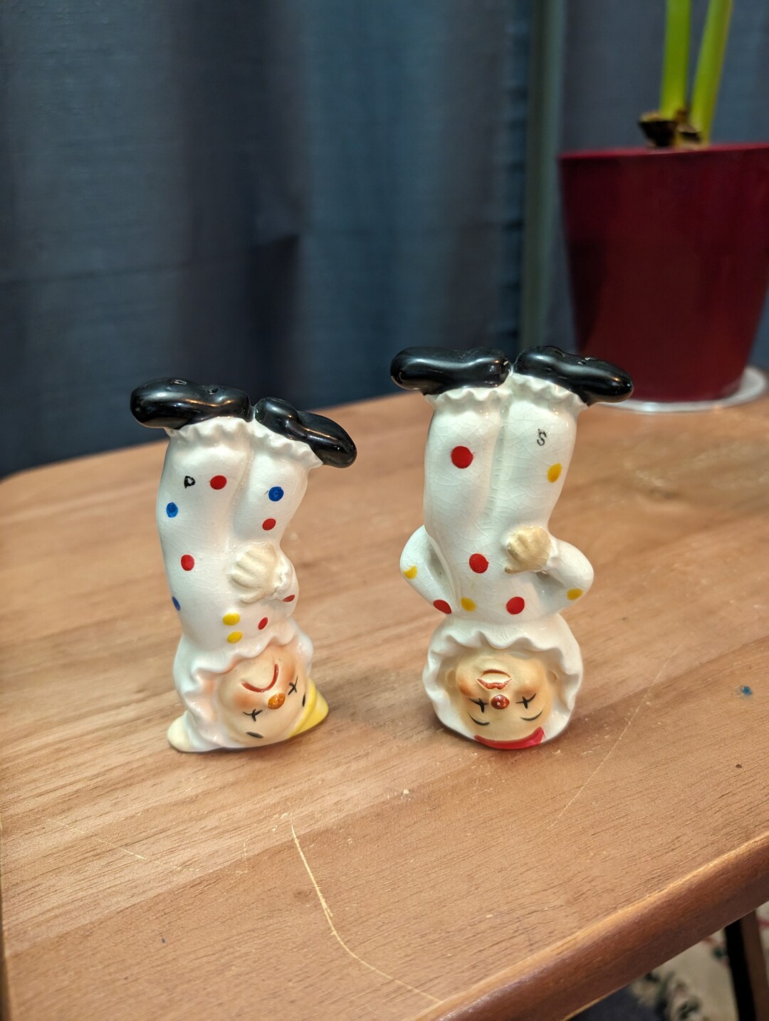 Set of Namco Ceramic Tumbling Clown Salt and Pepper With Cork Stoppers ...