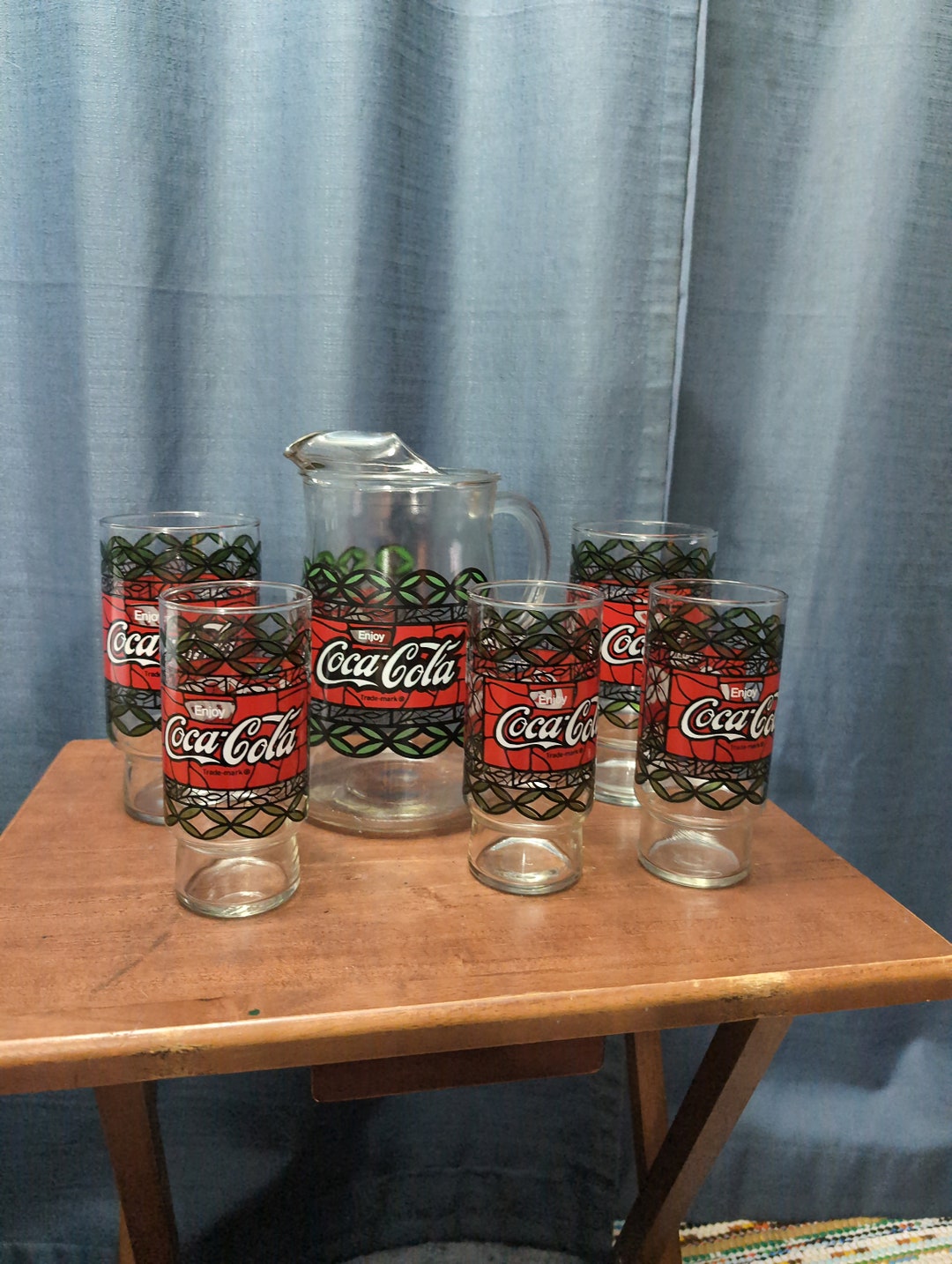 Vintage Coca-cola Red and Green Stained-glass Half Gallon Pitcher With ...