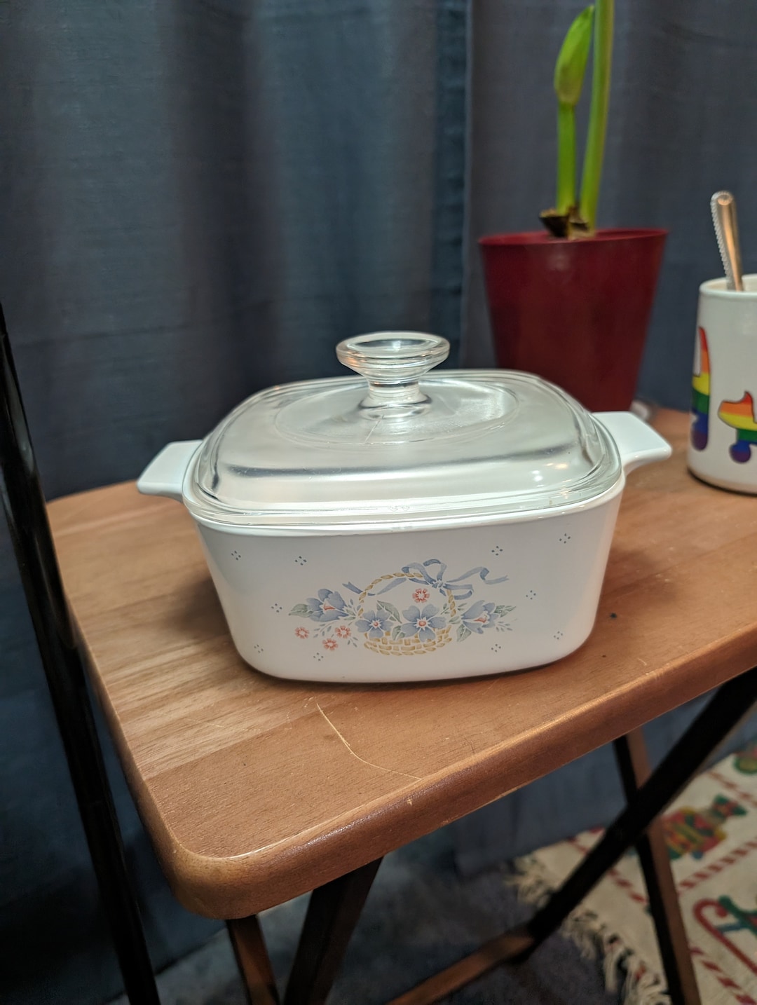Vintage Corning Ware Blue Ribbon Flower Basket 1.5 Liter Casserole Pan ...
