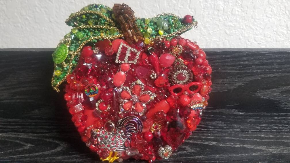 Jewelry Art Red Apple, Apple Home Decor, Teacher Gift, Fruit Decor ...