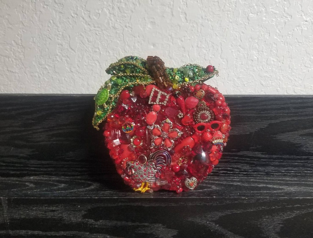 Jewelry Art Red Apple, Apple Home Decor, Teacher Gift, Fruit Decor ...
