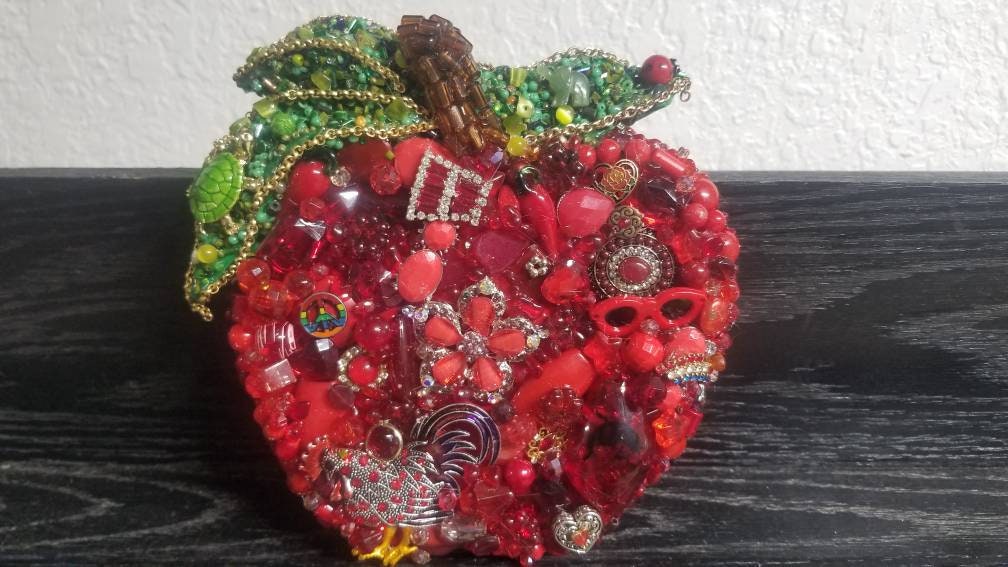 Jewelry Art Red Apple, Apple Home Decor, Teacher Gift, Fruit Decor ...