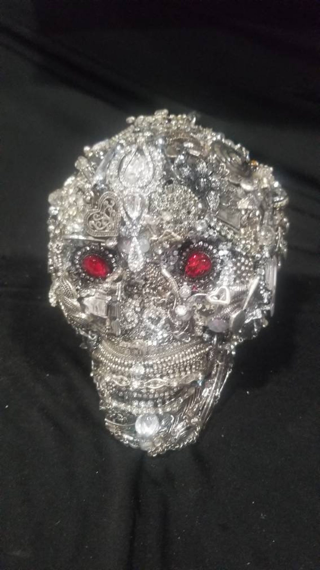 Silver Skull Decor, Upcycled Jewelry Art, Glam Goth Decor, Oddities and ...